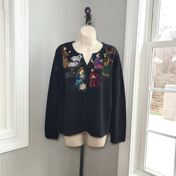 Michael Simon | Sweaters | Vintage Michael Simon Beaded Nativity ...